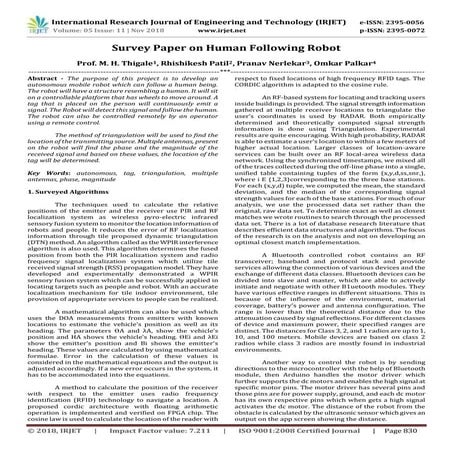Irjet Survey Paper On Human Following Robot Pdf