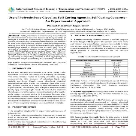 IRJET- Use of Polyethylene Glycol as Self Curing Agent in Self Curing Concrete - An Experimental ...