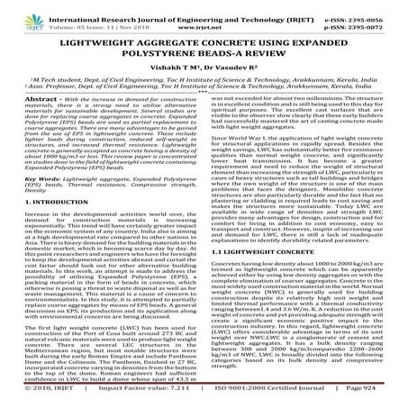 IRJET- Lightweight Aggregate Concrete using Expanded Polystyrene Beads ...