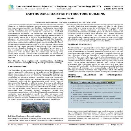 project report on earth quake resisting building | DOCX