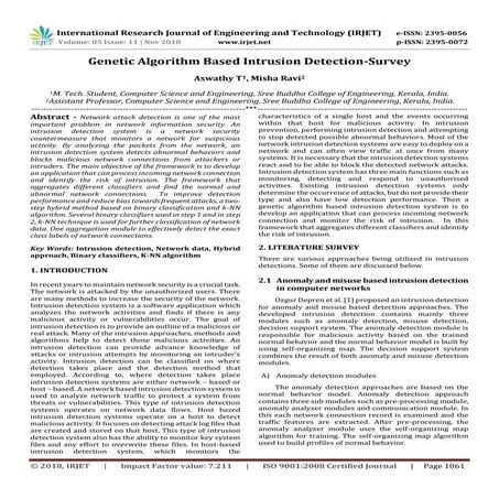 Irjet Genetic Algorithm Based Intrusion Detection Survey Pdf