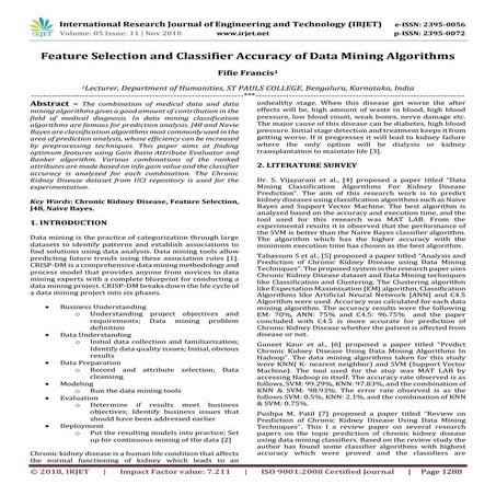 Irjet Feature Selection And Classifier Accuracy Of Data Mining Algorithms Pdf 3077
