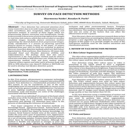 Irjet Survey On Face Detection Methods Pdf