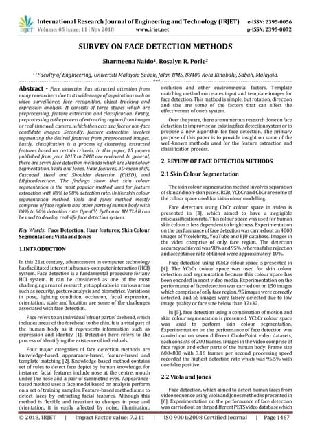Irjet Survey On Face Detection Methods Pdf