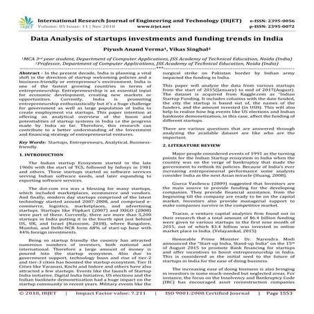 IRJET- Data Analysis of Startups Investments and Funding Trends in India | PDF