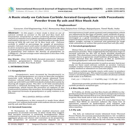 IRJET- A Basic Study on Calcium Carbide Aerated Geopolymer with ...
