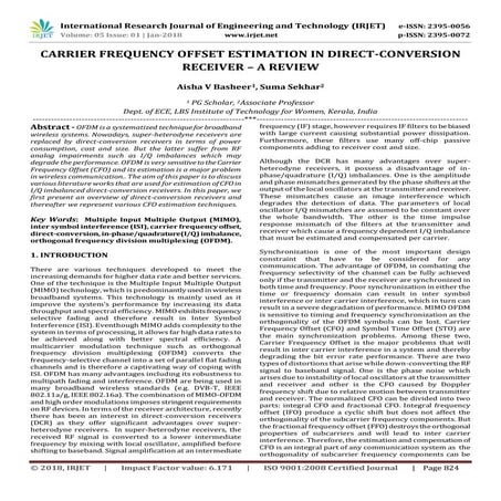 IRJET-Carrier Frequency Offset Estimation in Direct-Conversion Receiver – A Review | PDF