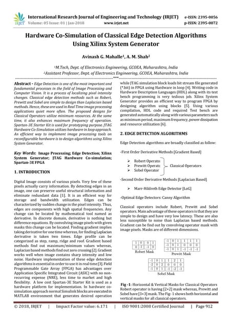 Irjet Hardware Co Simulation Of Classical Edge Detection Algorithms Using Xilinx System