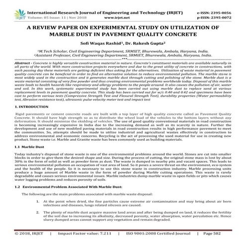 IRJET- A Review Paper on Experimental Study on Utilization of Marble ...