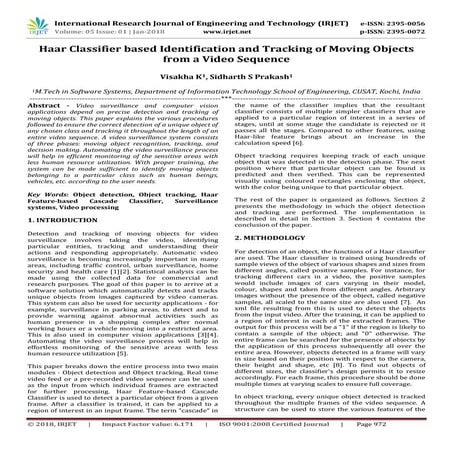 IRJET-Haar Classifier based Identification and Tracking of Moving Objects from a Video Sequence ...