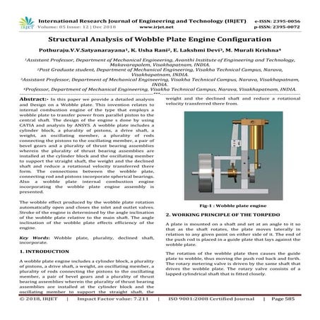 IRJET- Structural Analysis of Wobble Plate Engine Configuration | PDF