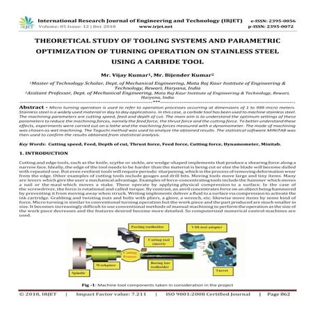 IRJET- Theoretical Study of Tooling Systems and Parametric Optimization of Turning Operation on ...