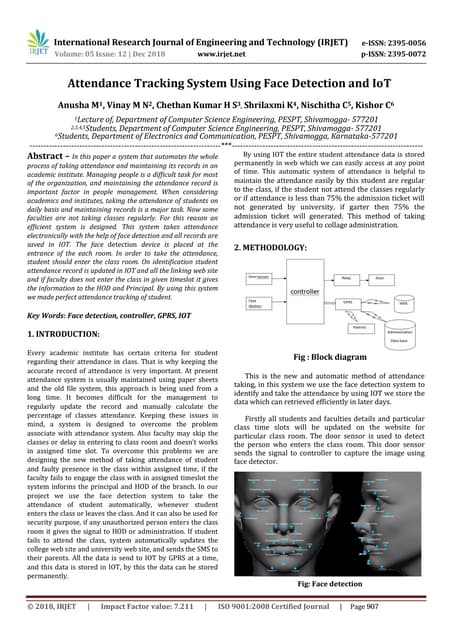 Irjet Attendance Tracking System Using Face Detection And Iot Pdf