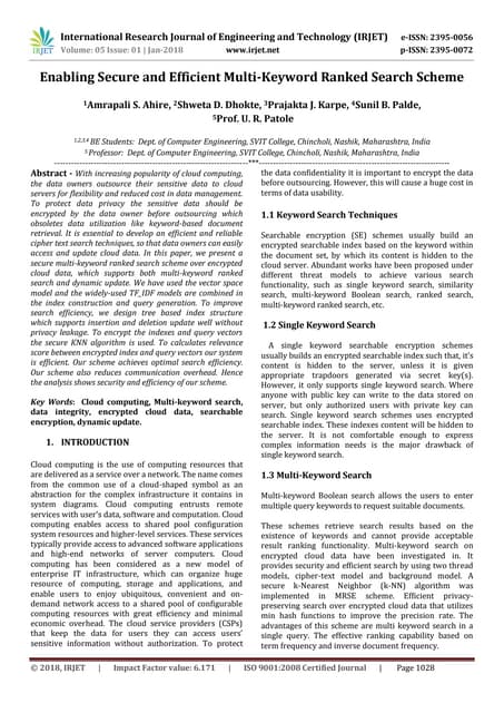 Enabling Secure And Efficient Multi Keyword Ranked Search Scheme Pdf
