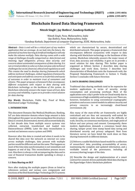 Irjet Blockchain Based Data Sharing Framework Pdf Databases Computer Software And