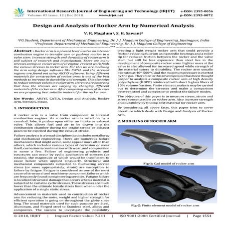 IRJET- Design and Analysis of Rocker Arm by Numerical Analysis | PDF ...
