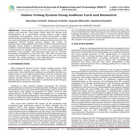 Online Voting System using Aadhaar Card and Biometric | PDF