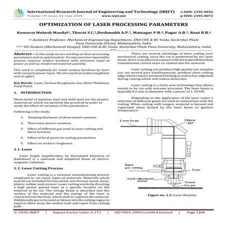 Optimization of Laser Processing Parameters | PDF