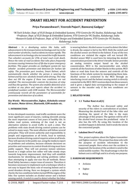 IRJET- Smart Helmet for Safety and Accident Detection using IOT | PDF ...