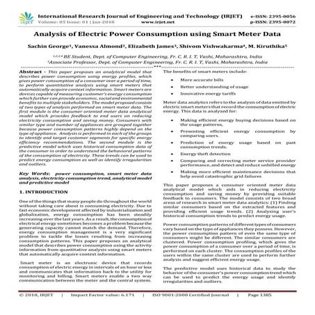 Analysis Of Electric Power Consumption Using Smart Meter Data Pdf