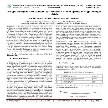 IRJET-Design, Analysis and Weight Optimization of Leaf Spring for Light Weight Vehicle | PDF