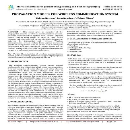 IRJET-Propagation Models for Wireless Communication System | PDF