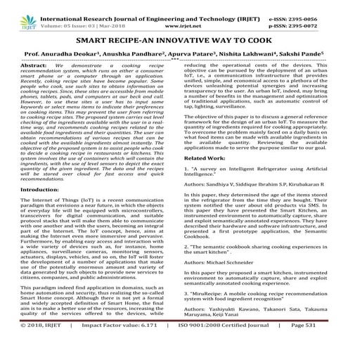 IRJET- Smart Recipe-An Innovative Way to Cook | PDF