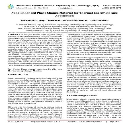 IRJET- Nano Enhanced Phase Change Material for Thermal Energy Storage ...