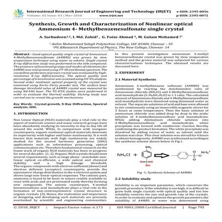 IRJET- Synthesis, Growth and Characterization of Nonlinear Optical Ammonium 4 ...