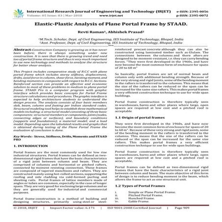 IRJET- Elastic-Plastic Analysis of Plane Portal Frame by STAAD | PDF