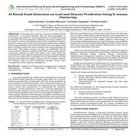 Irjet Ai Based Fault Detection On Leaf And Disease Prediction Using K