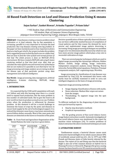 Irjet Ai Based Fault Detection On Leaf And Disease Prediction Using K