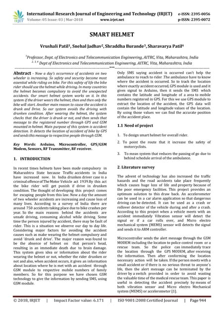 Intelligent Helmet for Road Safety | PDF