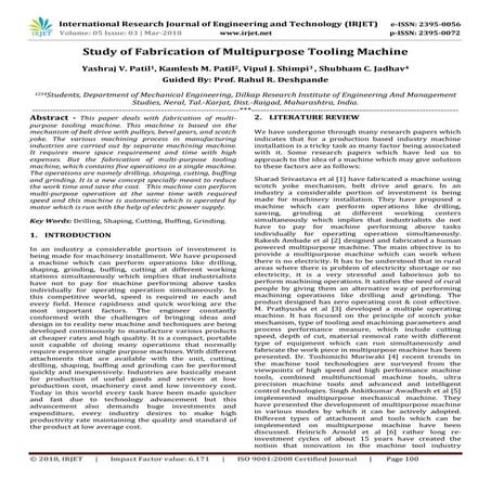 Study of Fabrication of Multipurpose Tooling Machine | PDF