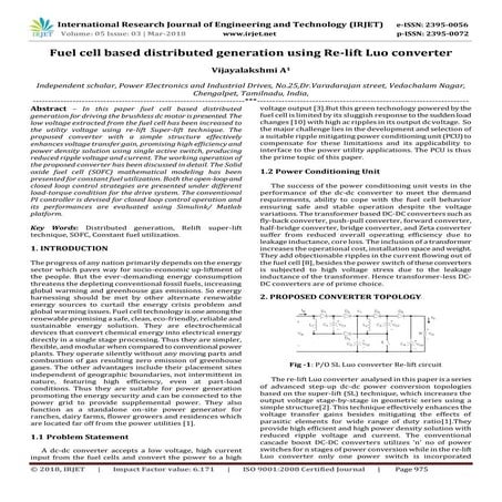 IRJET- Fuel Cell based Distributed Generation using Re-lift Luo Converter | PDF