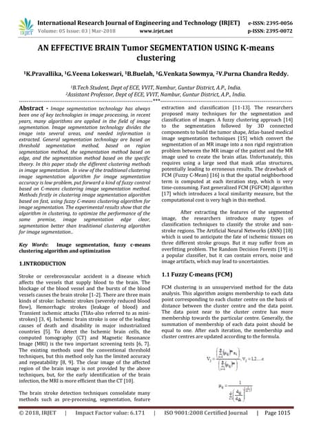 Irjet An Effective Brain Tumor Segmentation Using K Means Clustering Pdf