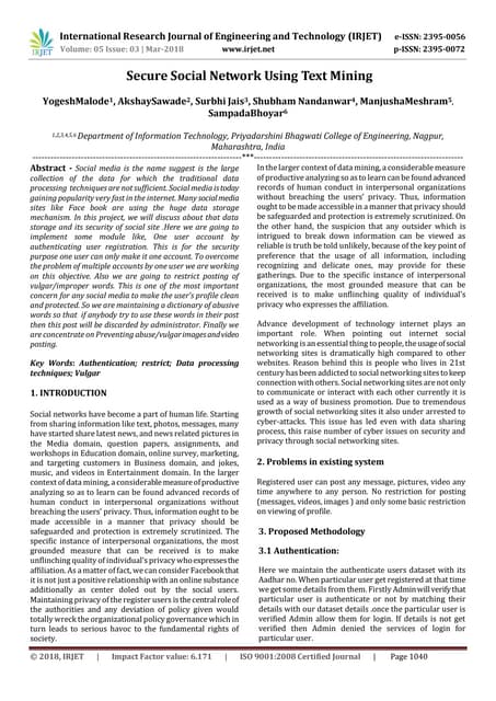 Irjet Secure Social Network Using Text Mining Pdf