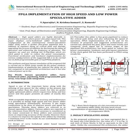 Irjet Fpga Implementation Of High Speed And Low Power Speculative