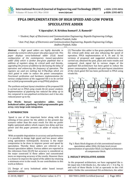 Irjet Fpga Implementation Of High Speed And Low Power Speculative
