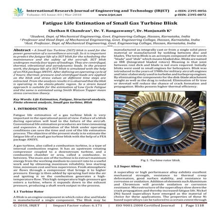 Irjet Fatigue Life Estimation Of Small Gas Turbine Blisk Pdf