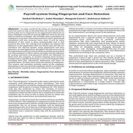 IRJET- Payroll system using Fingerprint and Face Detection | PDF