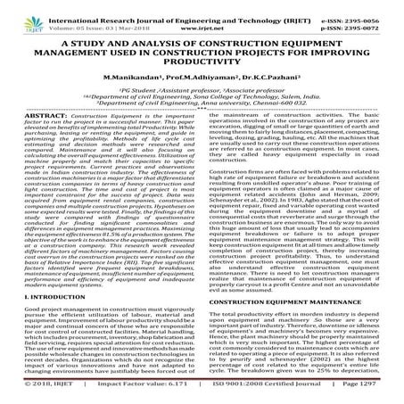 IRJET- A Study and Analysis of Construction Equipment Management used ...