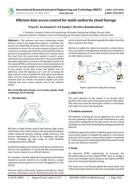 Irjet Efficient Data Access Control For Multi Authority Cloud Storage