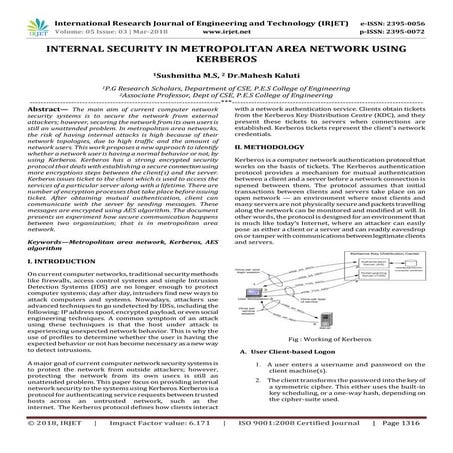 Irjet Internal Security In Metropolitan Area Network Using Kerberos Pdf