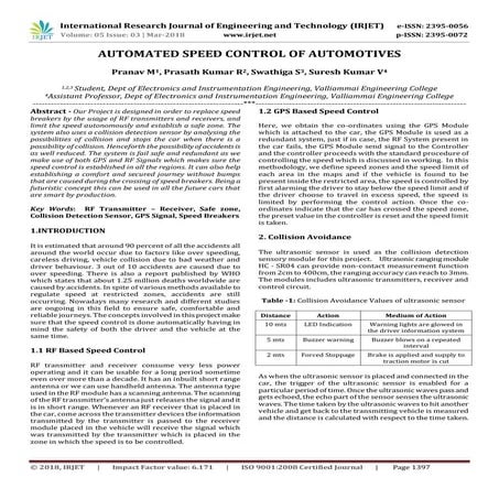 Irjet Automated Speed Control Of Automotives Pdf