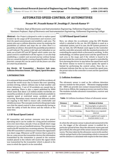 Irjet Automated Speed Control Of Automotives Pdf