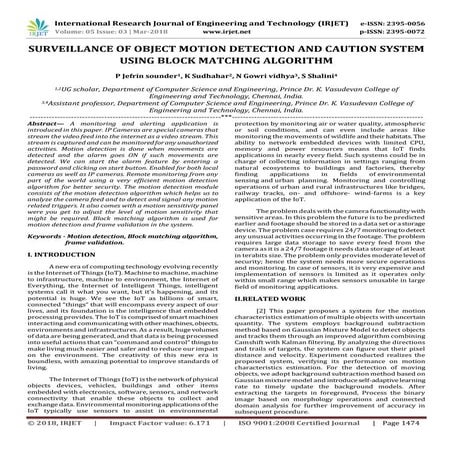 Irjet Surveillance Of Object Motion Detection And Caution System Using