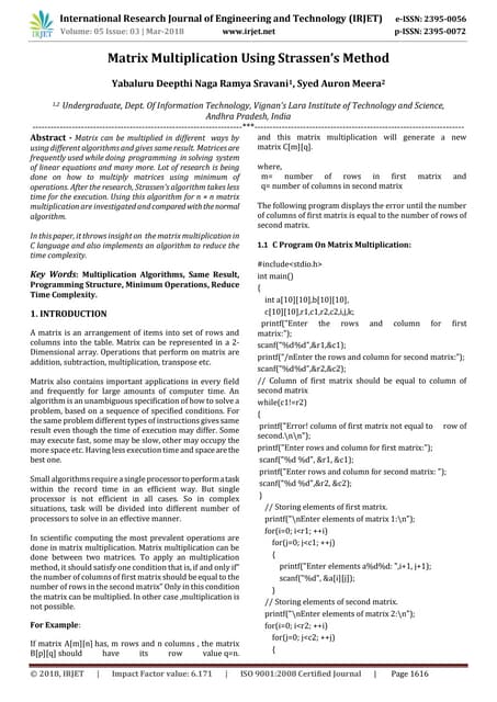 Strassen's matrix multiplication | PPTX