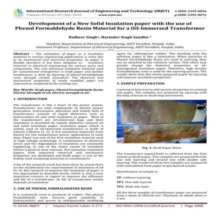 IRJET- Development of a New Solid Insulation paper with the use of ...