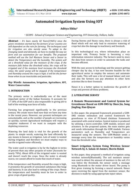 IRJET- Smart Drip Irrigation System using IoT | PDF | Agriculture | Industries